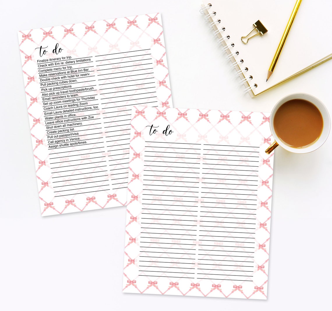 Editable and Printable to Do List With Pink Bow Design | Preppy to Do ...