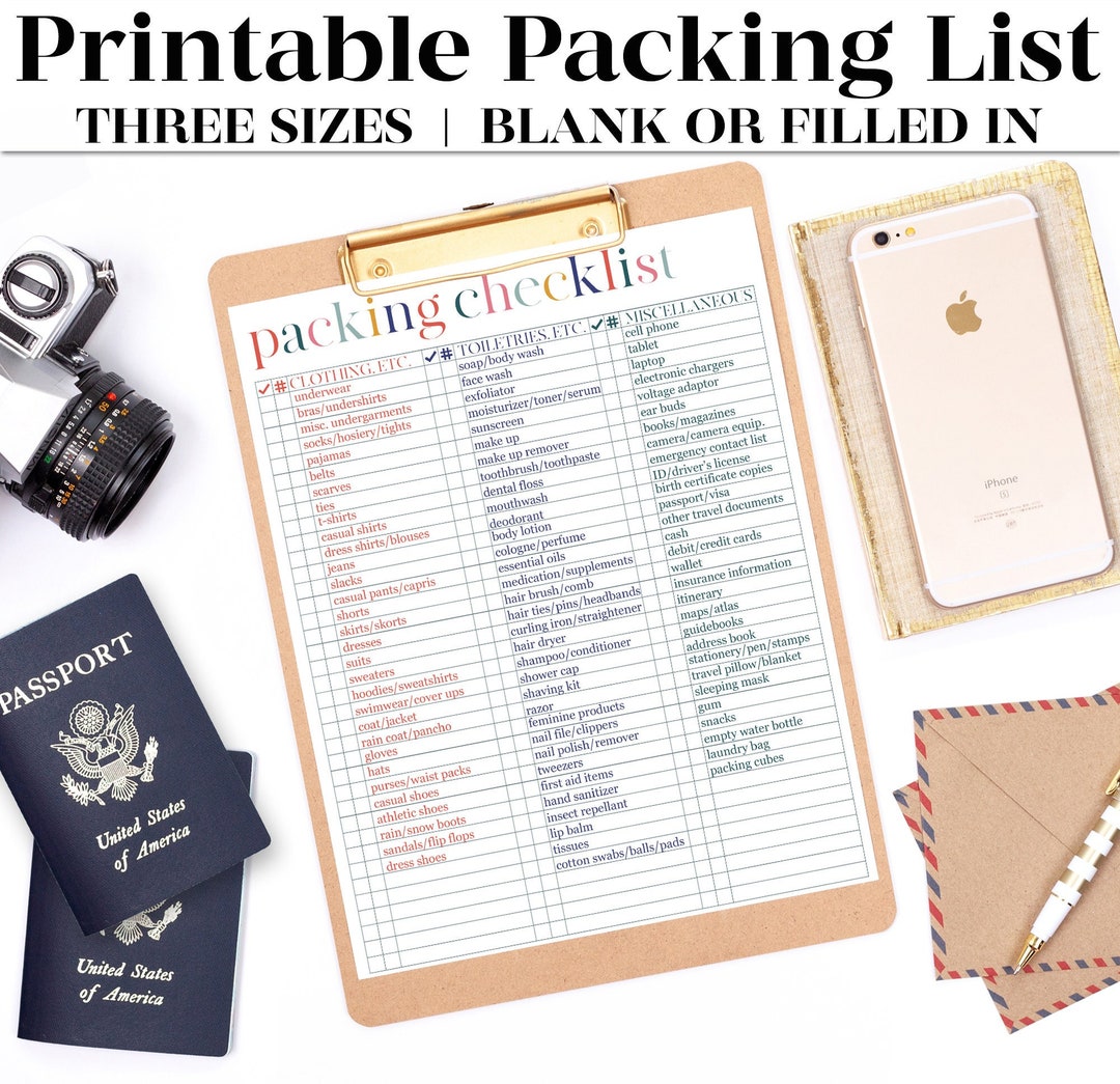 Travel Checklist Printable | Packing List | Packing Checklist | Travel ...