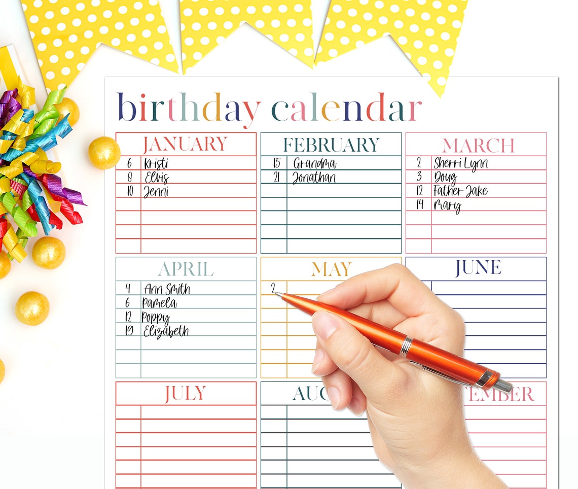 Printable Perpetual Birthday Calendar | Digital Download | Perpetual ...
