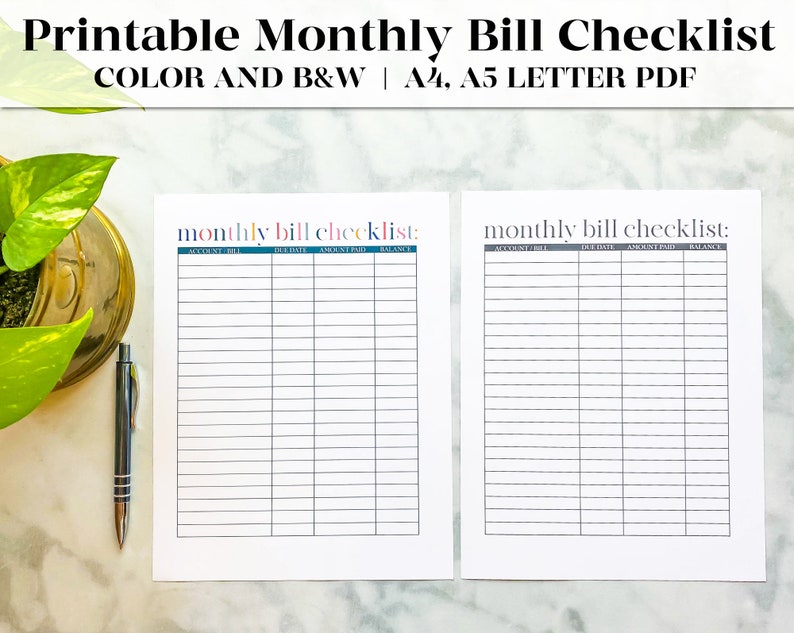 Monthly Bill Tracker Printable | Budget Sheet | Bill Planner | Budget ...