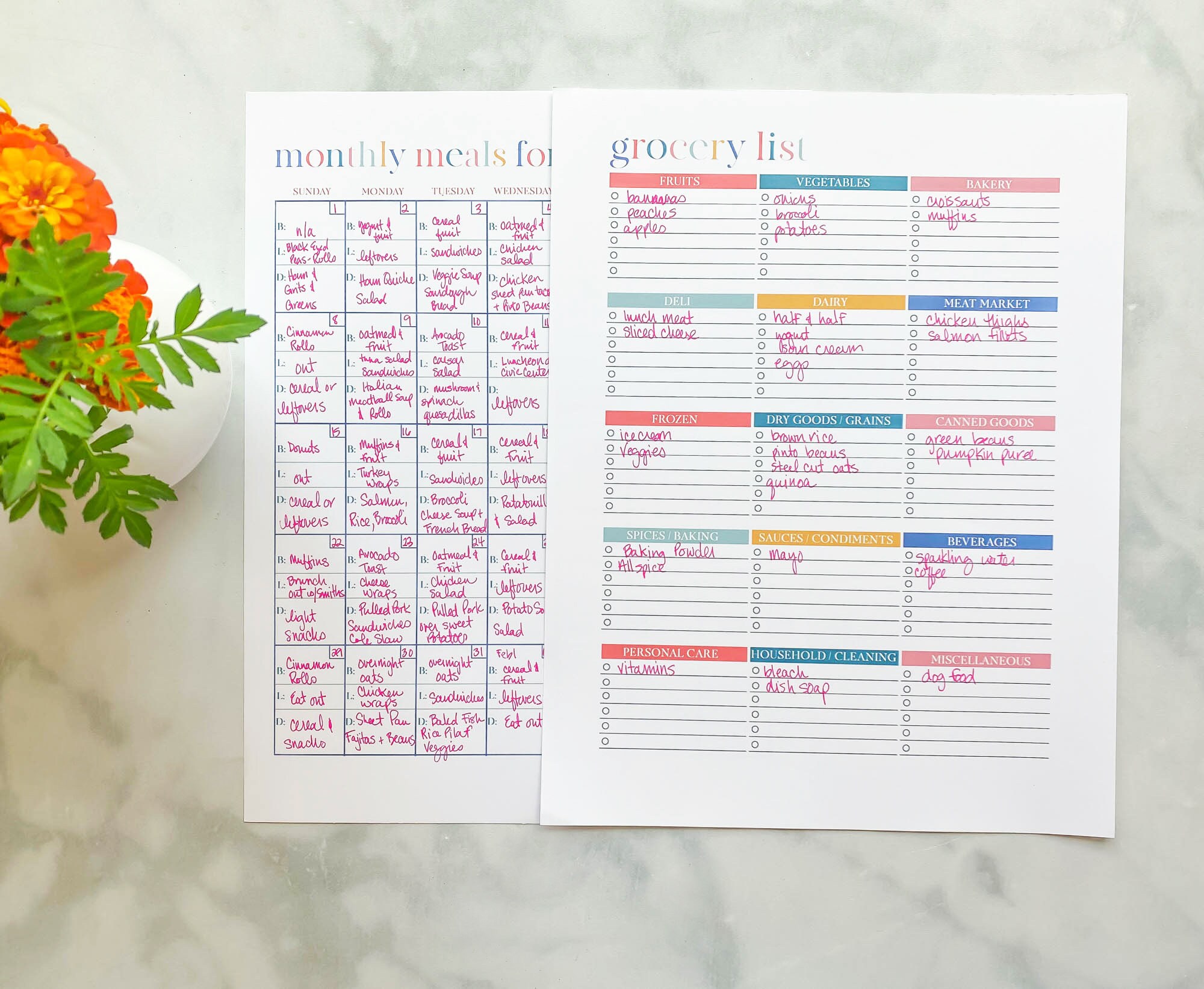 Printable Monthly Meal Planner and Grocery List Menu Planner Shopping ...