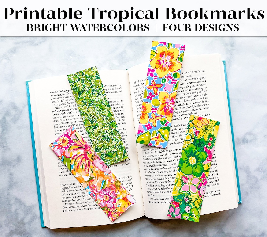 Preppy Printable Bookmarks With Fun Floral Tropical Design | Aesthetic ...