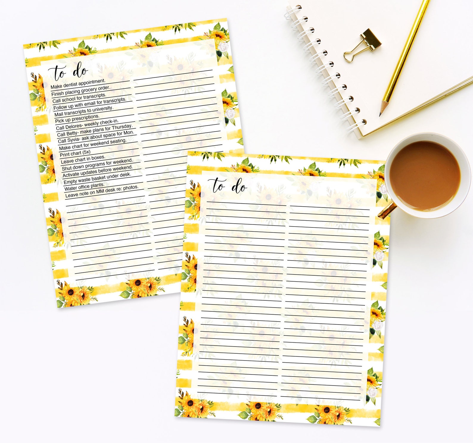 Editable and Printable to Do List With Sunflower Design | Digital ...