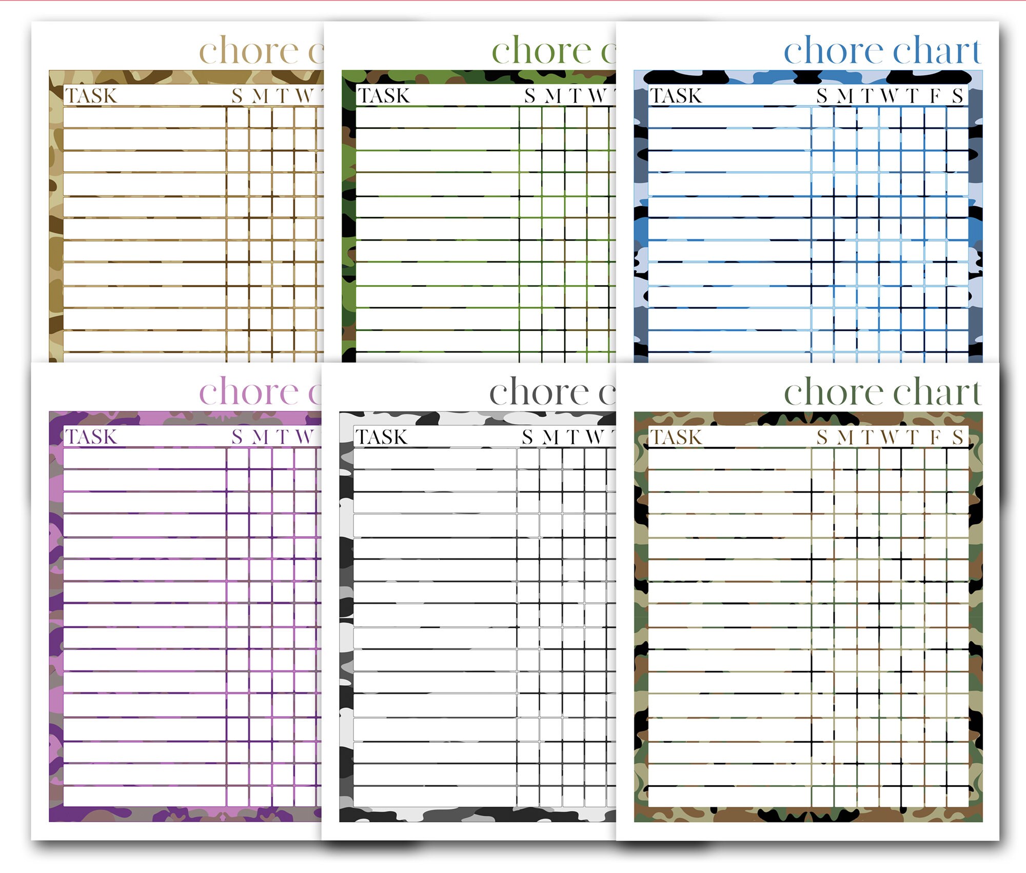 Printable Camo Chore Charts | Kids Chore Chart | Responsibility Chart ...