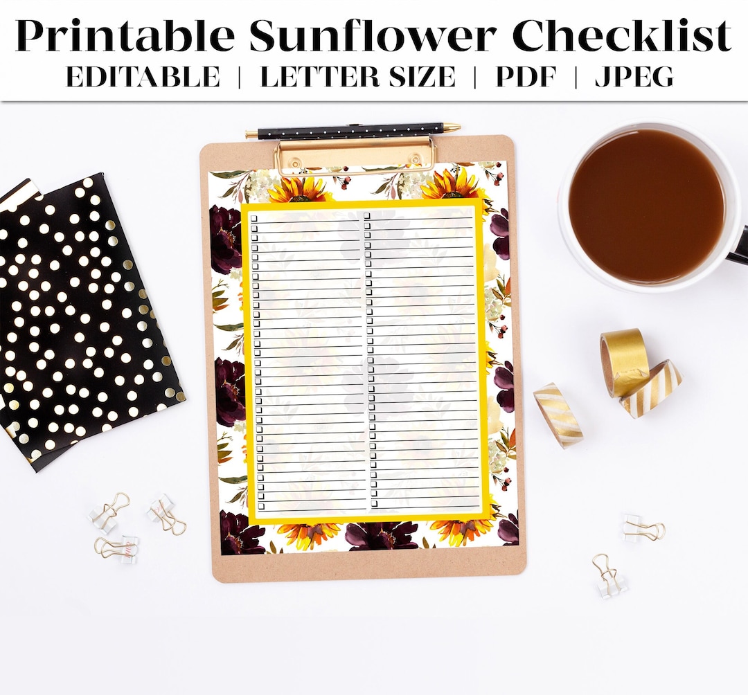 Sunflower to Do List Printable | Editable List | Editable Printable ...