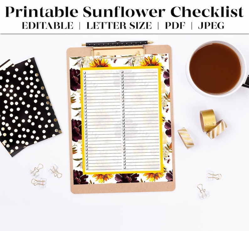 Sunflower to Do List Printable | Editable List | Editable Printable ...