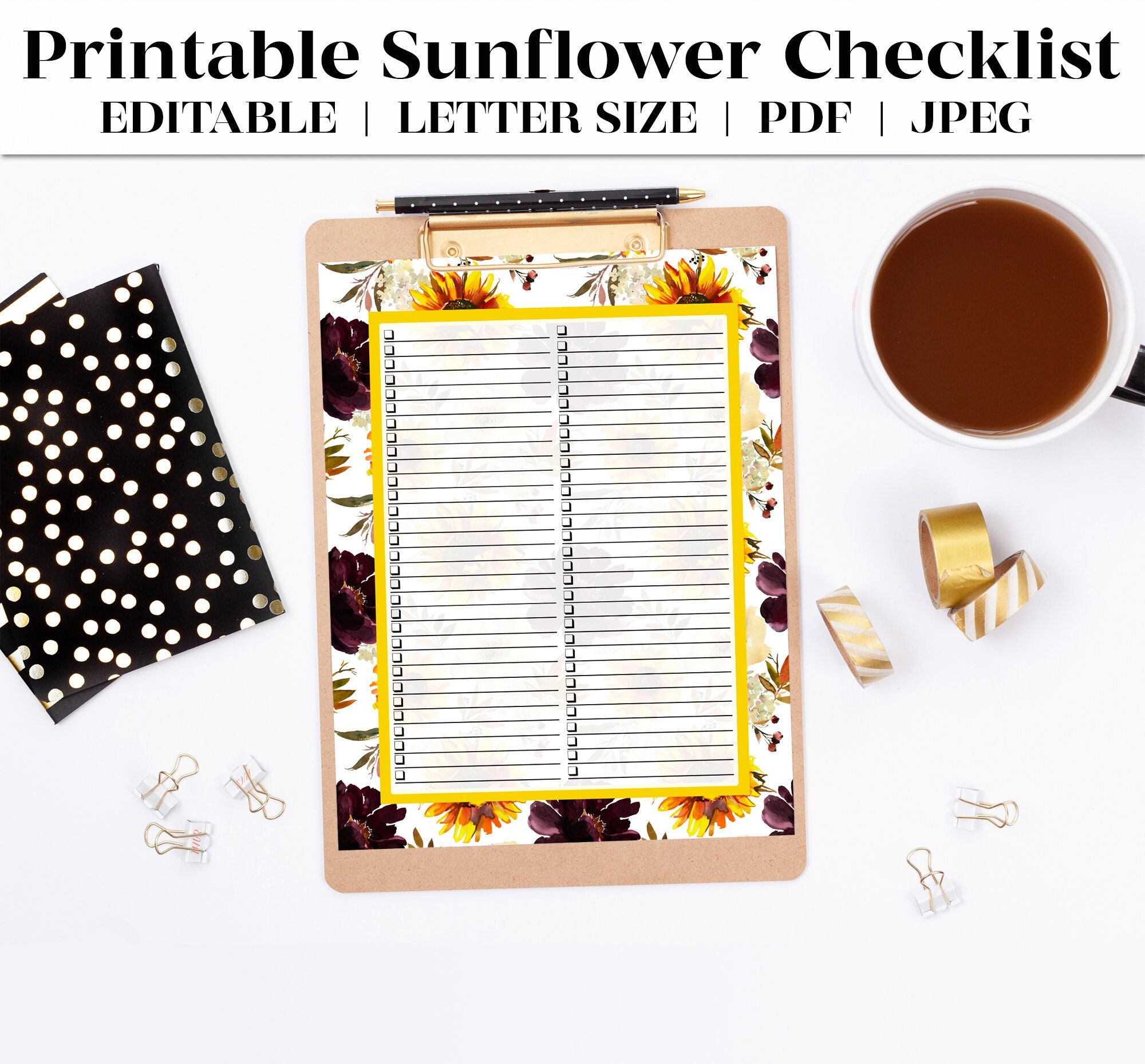 Sunflower to Do List Printable | Editable List | Editable Printable ...