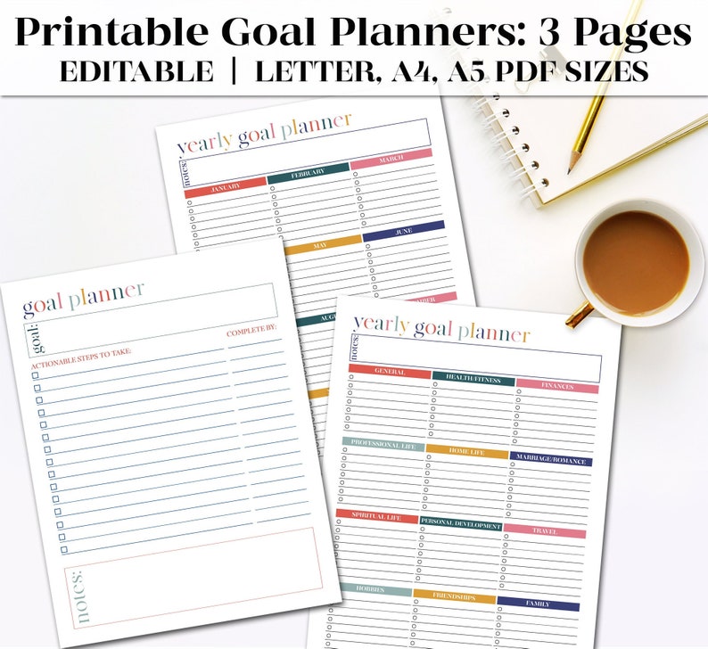 Editable & Printable Yearly Goal Planner | Habit Tracker | Goal Planner ...