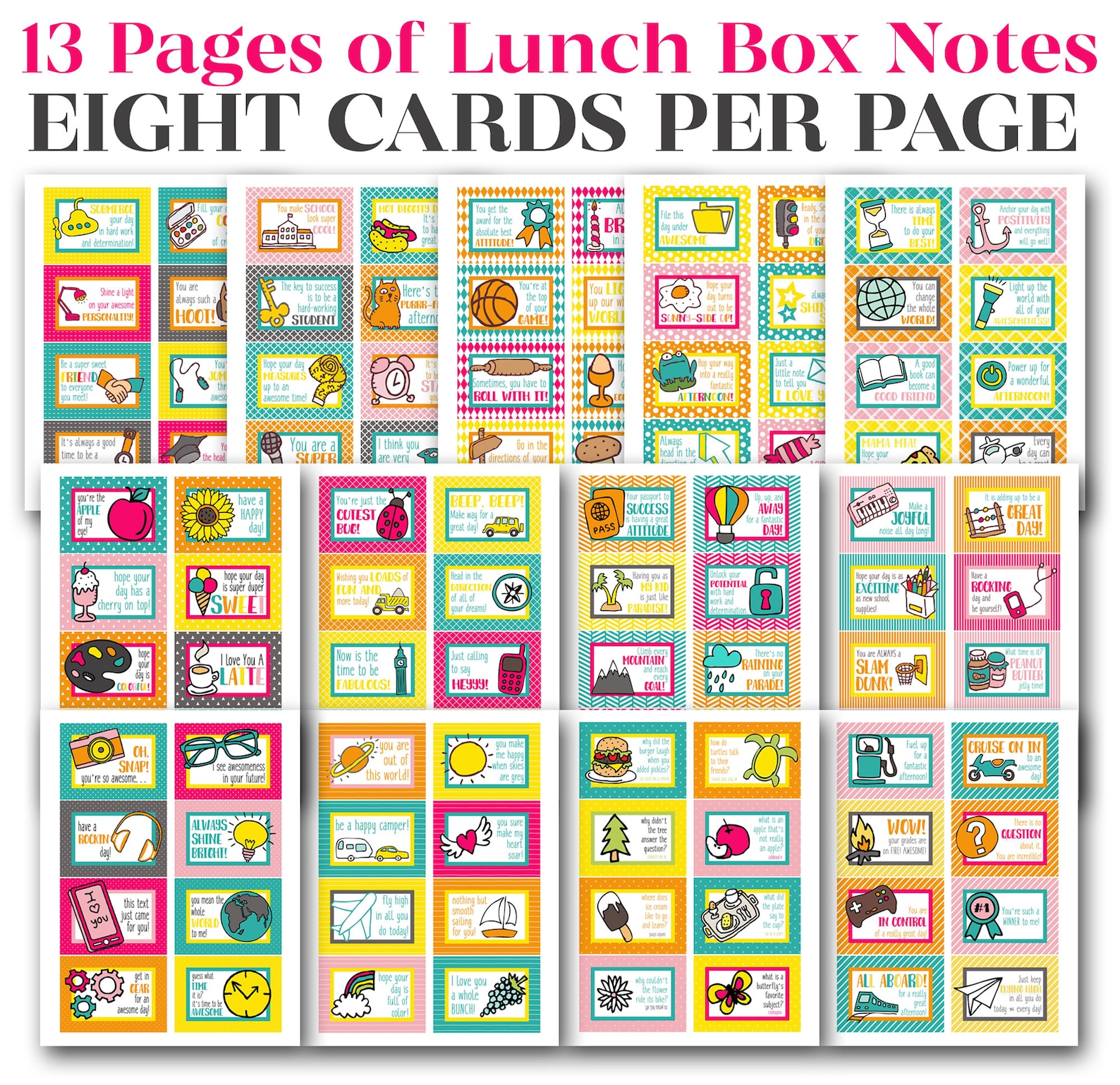 Over 100 Printable Lunch Box Notes | Lunch Box Cards | Lunch Notes | No ...