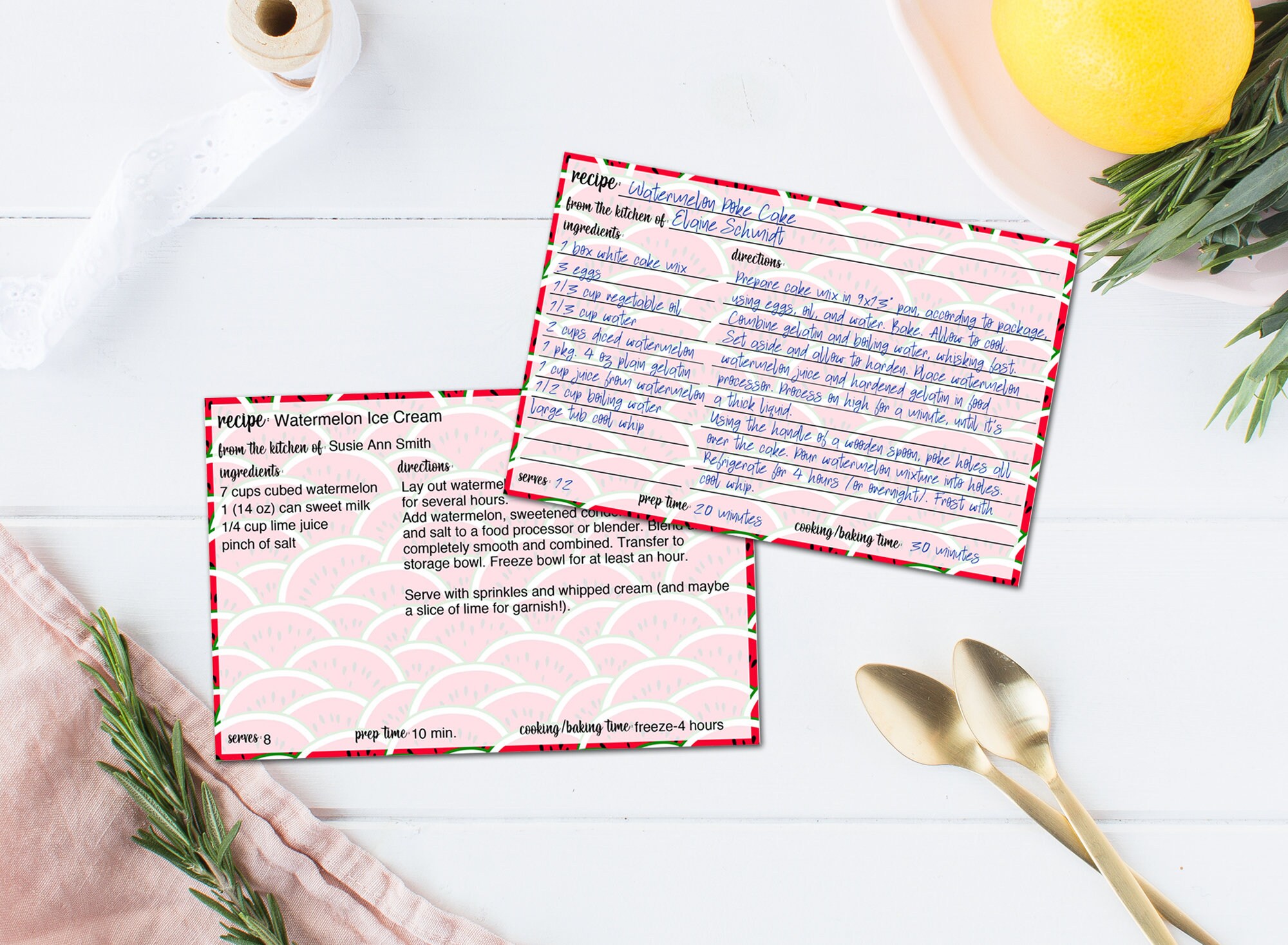 Watermelon Recipe Card Printables Editable Summer Recipe Cards Instant ...