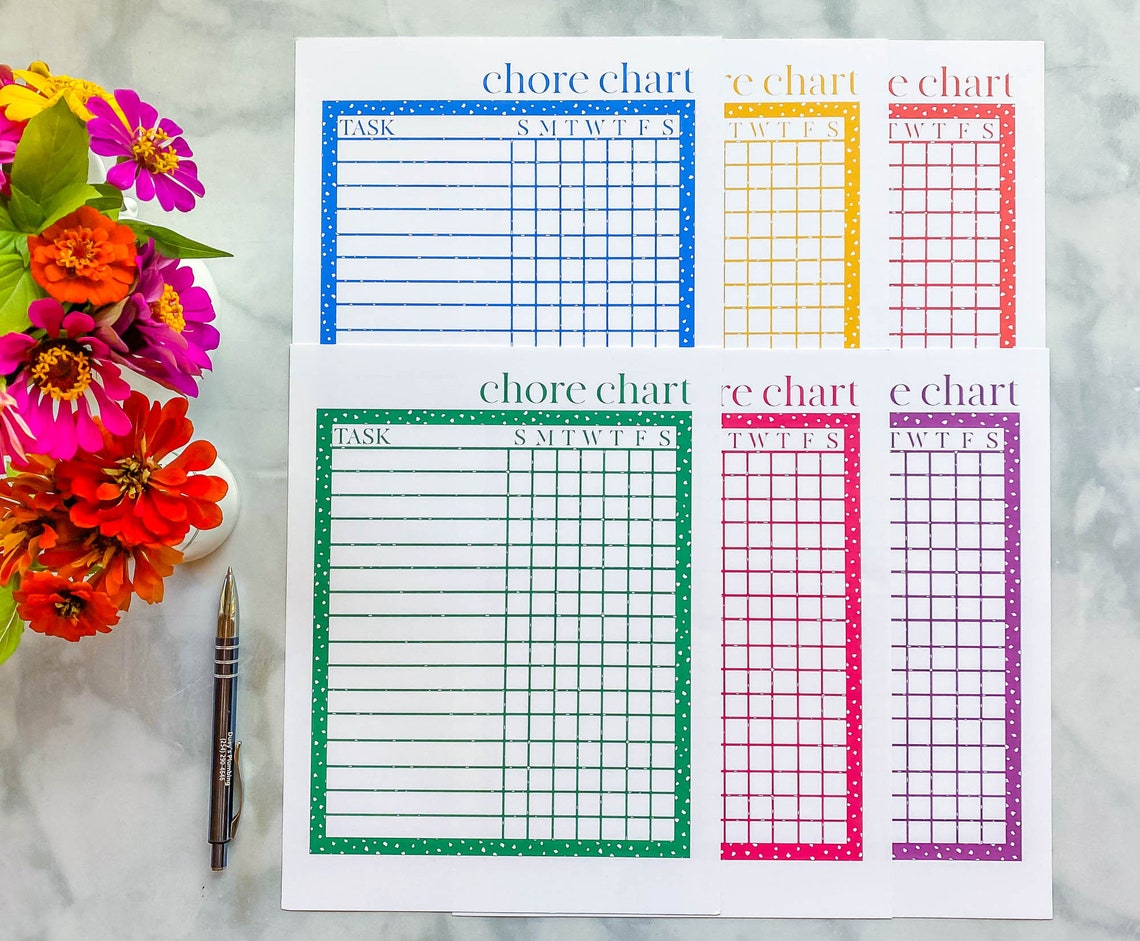 Colorful Dotted Chore Charts | Kids Chore Chart | Responsibility Chart ...