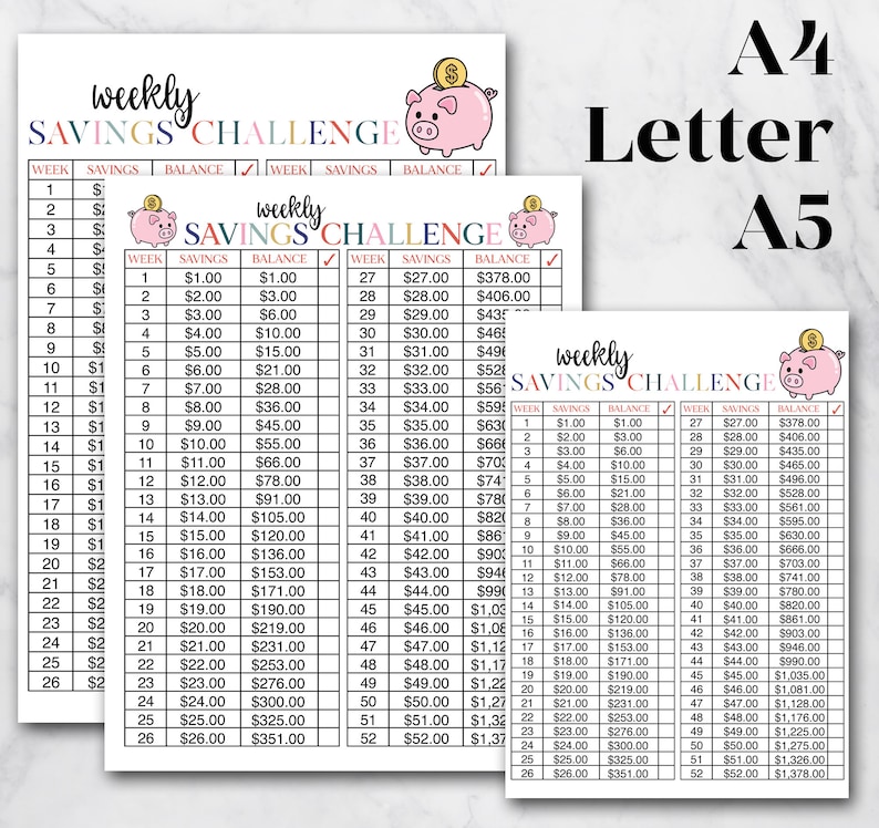Printable Savings Tracker | Weekly Savings Challenge | Personal Finance ...