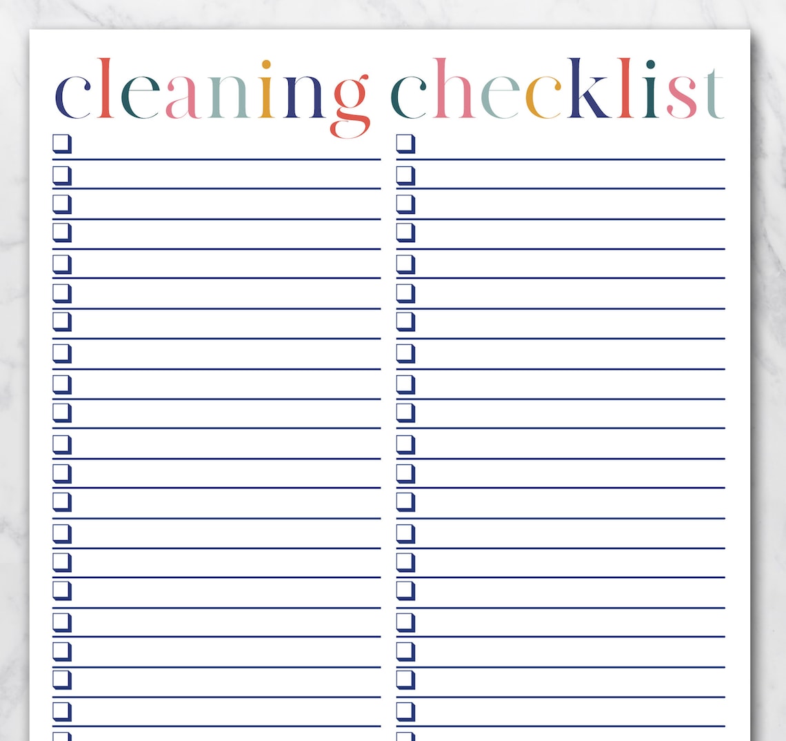 Printable Cleaning Checklist | Blank List With Check Boxes | Cleaning ...