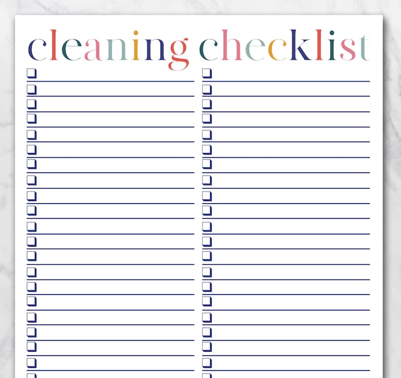 Printable Cleaning Checklist | Blank List With Check Boxes | Cleaning ...
