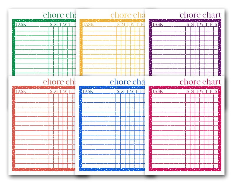 Colorful Dotted Chore Charts | Kids Chore Chart | Responsibility Chart ...
