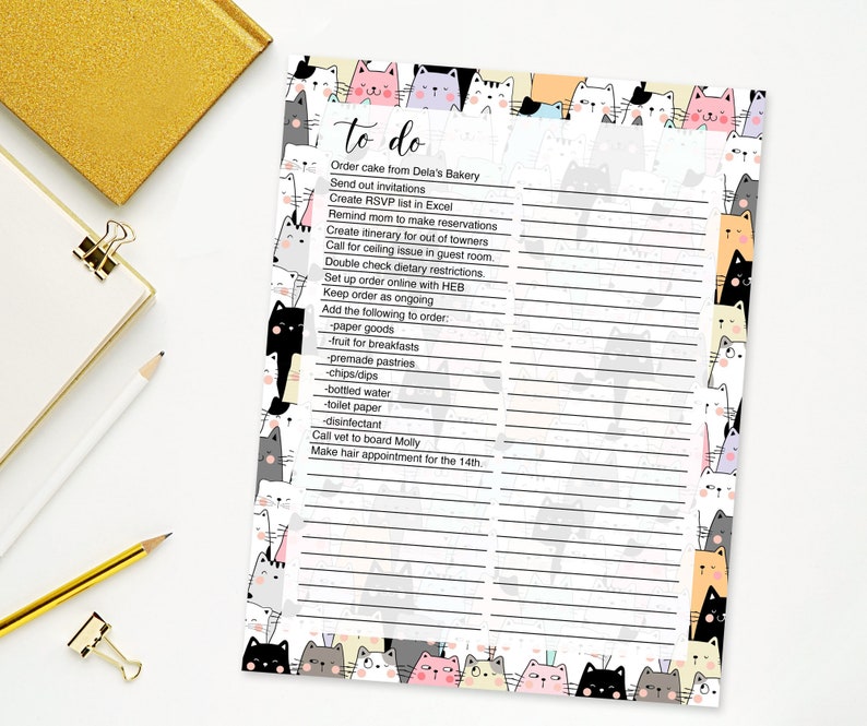 Editable and Printable to Do List for Cat Lover | Digital Download | to ...