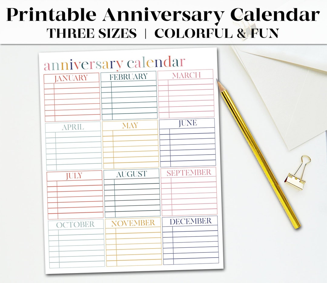Printable Perpetual Anniversary Calendar | Digital Download | Perpetual ...