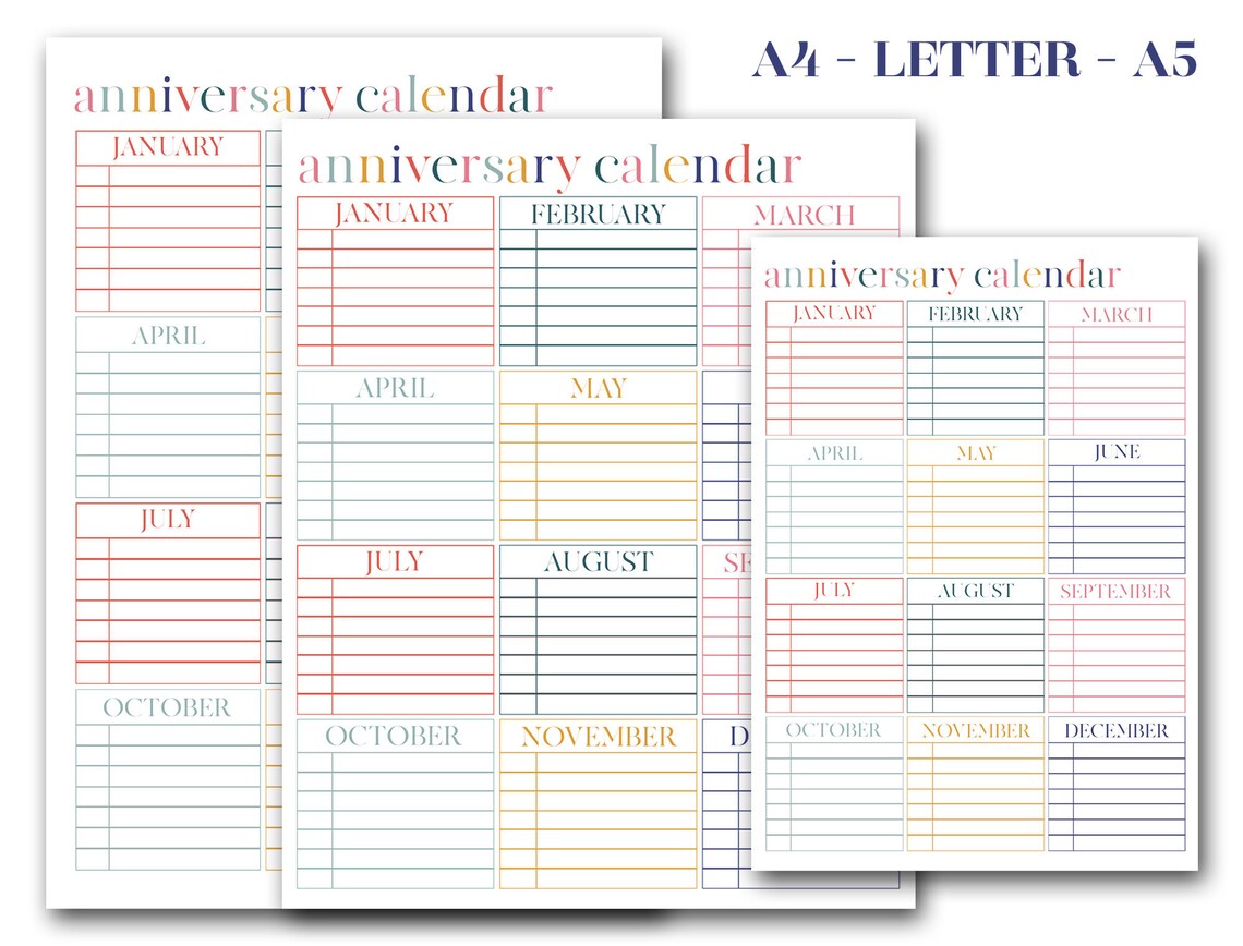 Printable Perpetual Anniversary Calendar | Digital Download | Perpetual ...