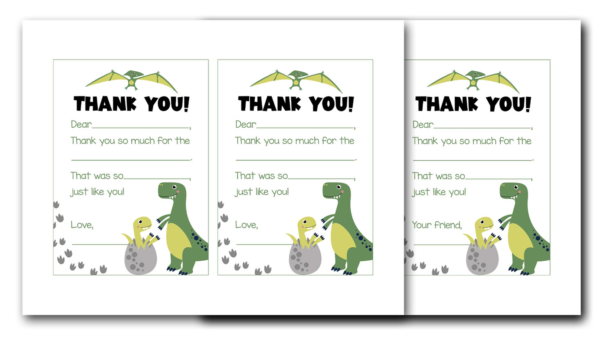 Fill-in-the-blank Thank You Cards Printable for Kids | Dinosaur Thank ...