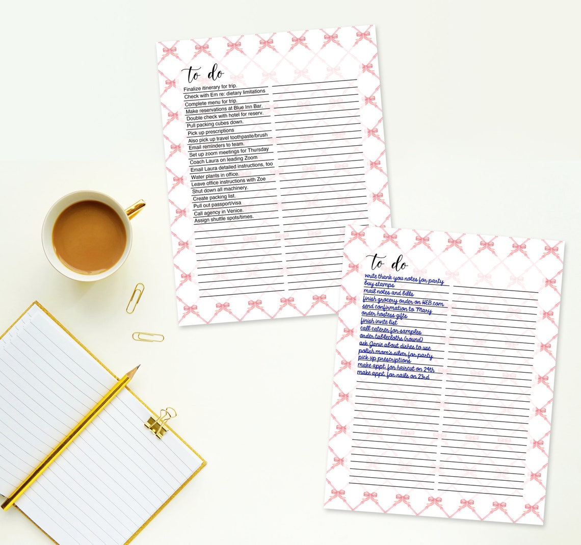 Editable and Printable to Do List With Pink Bow Design | Preppy to Do ...