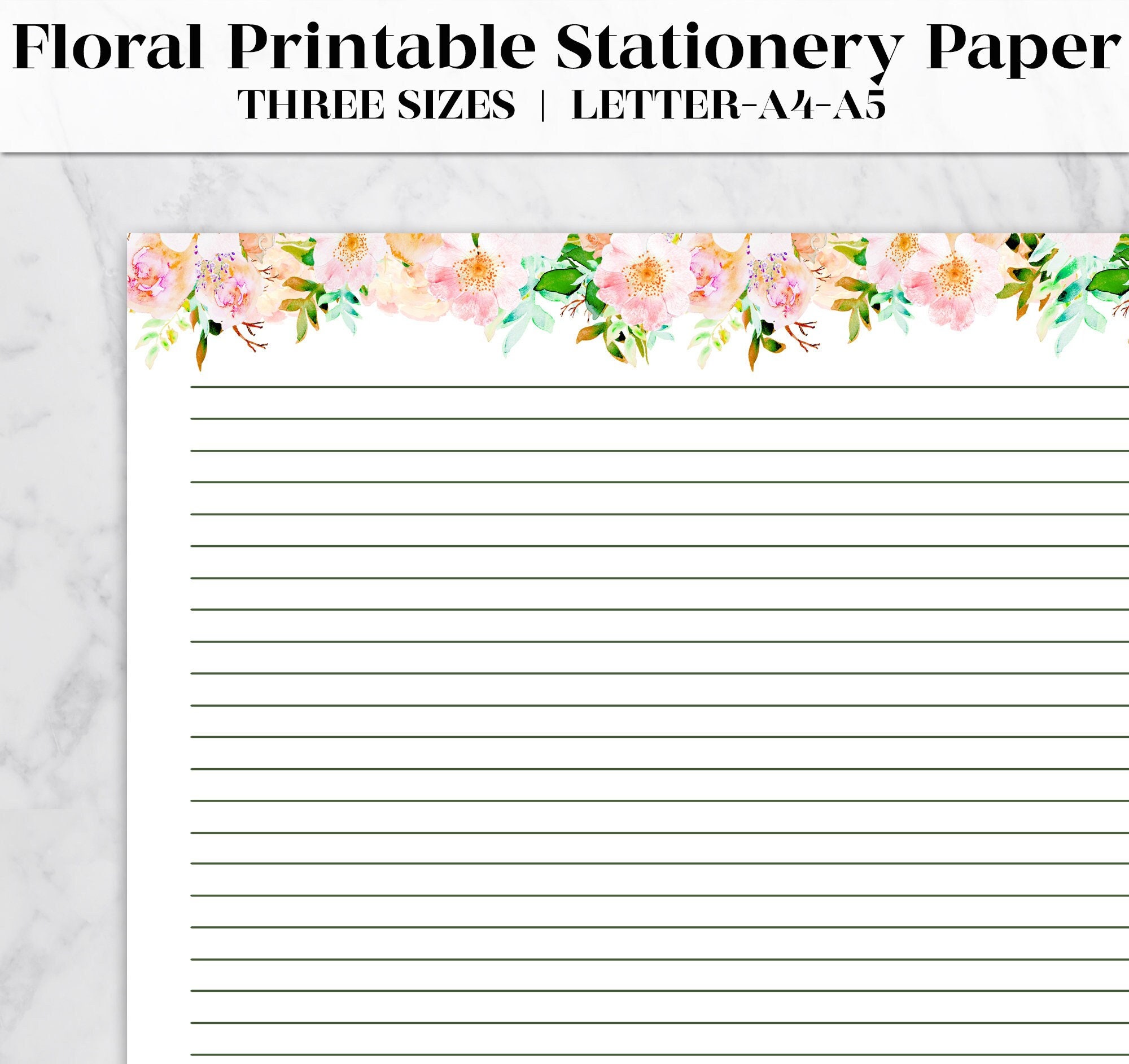 Floral Printable Stationery: Print Your Favorite Size to Use - Etsy