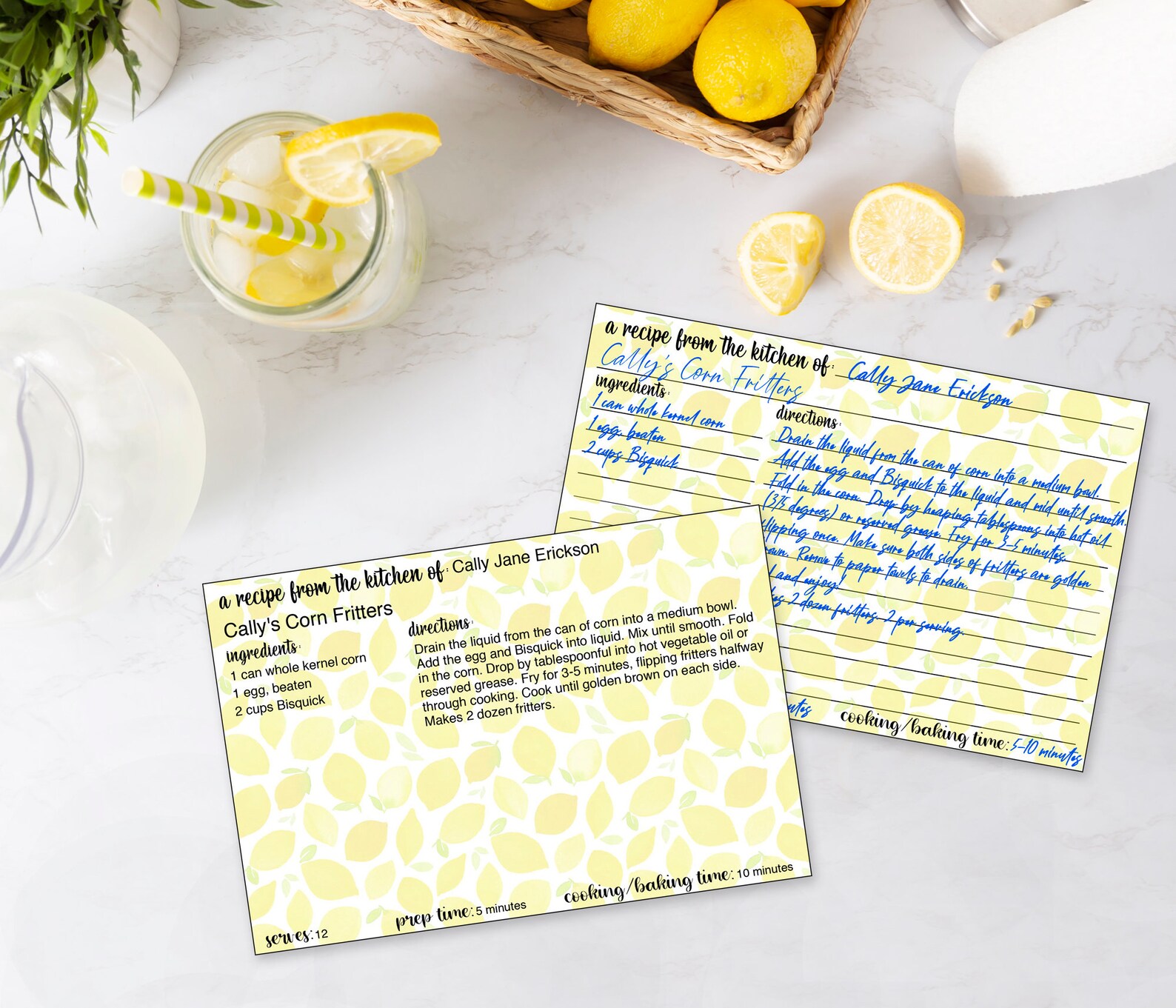 Editable & Printable Recipe Cards With Watercolor Lemon Design ...