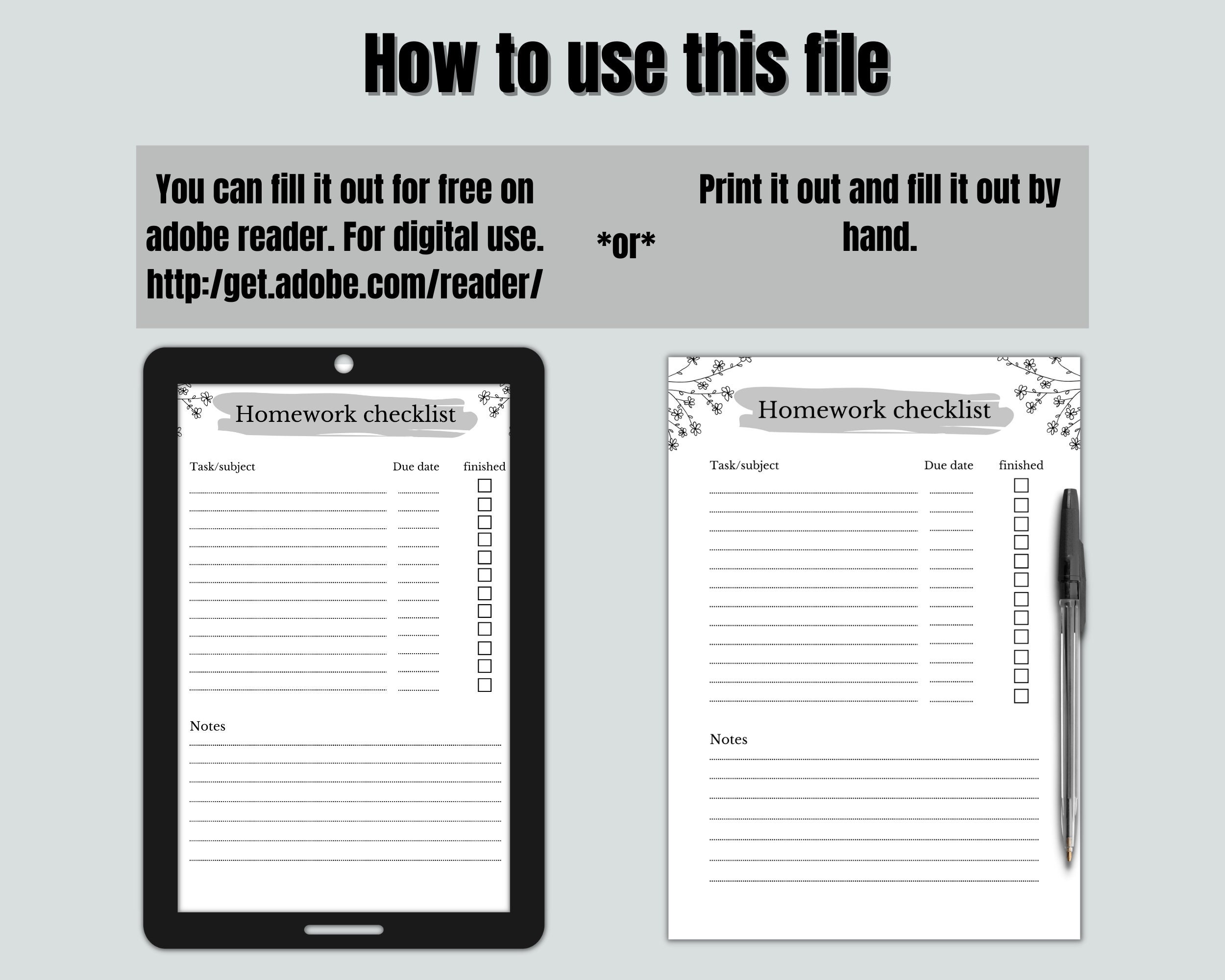 Homework Checklist, Printable Planner, Homework Tracker, Planner ...