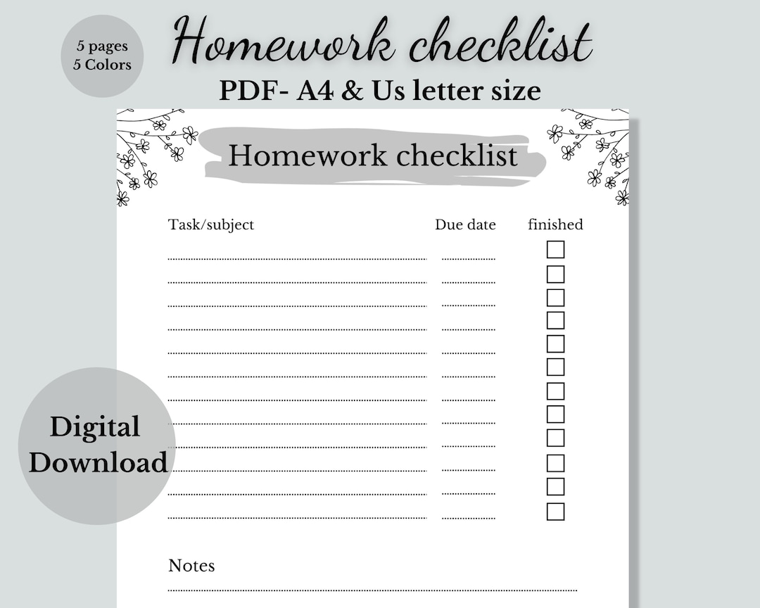 Homework Checklist, Printable Planner, Homework Tracker, Planner ...