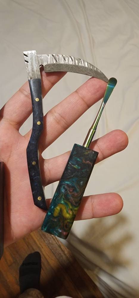 Damascus Steel Mini Scythe With Matching Scooper Candle Wax Carving ...