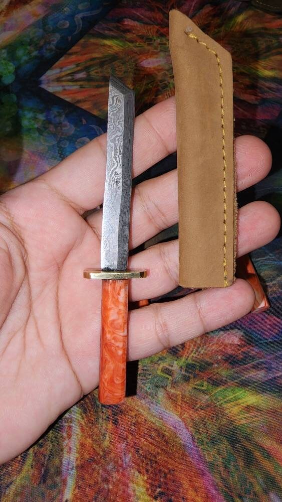 Mini Damascus Steel Katana Mini Damascus Steel Shovel and Wax Carving ...