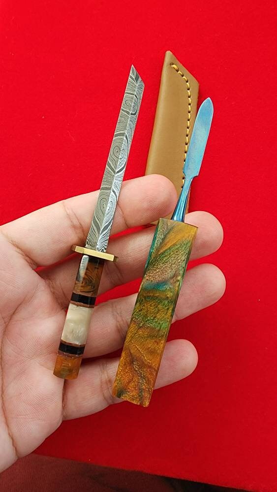 Candle Wax Carving Tool Set. Mini Damascus Steel Katana With Matching ...
