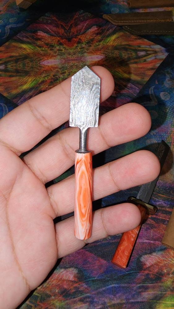 Mini Damascus Steel Katana Mini Damascus Steel Shovel and Wax Carving ...