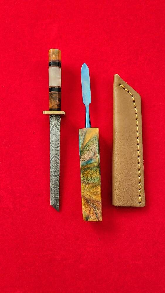 Candle Wax Carving Tool Set. Mini Damascus Steel Katana With Matching ...