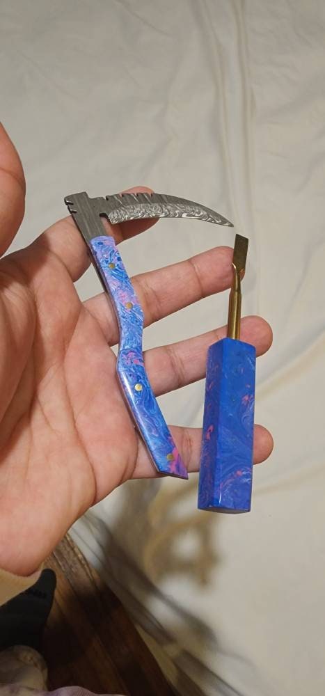 Damascus Steel Mini Scythe With Matching Scooper Candle Wax Carving ...