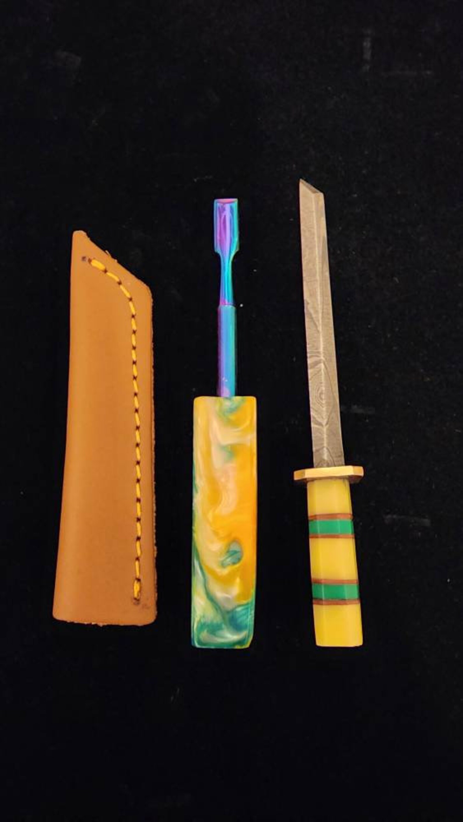 Candle Wax Carving Tool Set. Mini Damascus Steel Katana With Matching ...