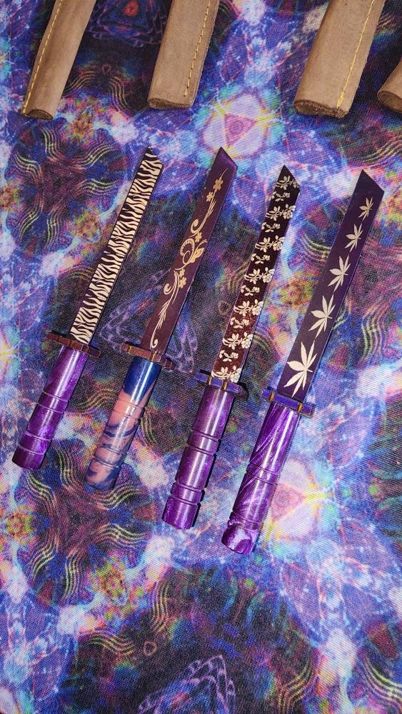 Purple Anodized Mini Katana Collectable Sword, Candle Wax Carving Tools ...