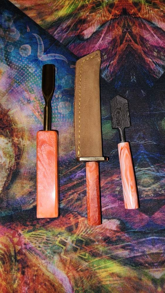 Mini Damascus Steel Katana Mini Damascus Steel Shovel and Wax Carving ...
