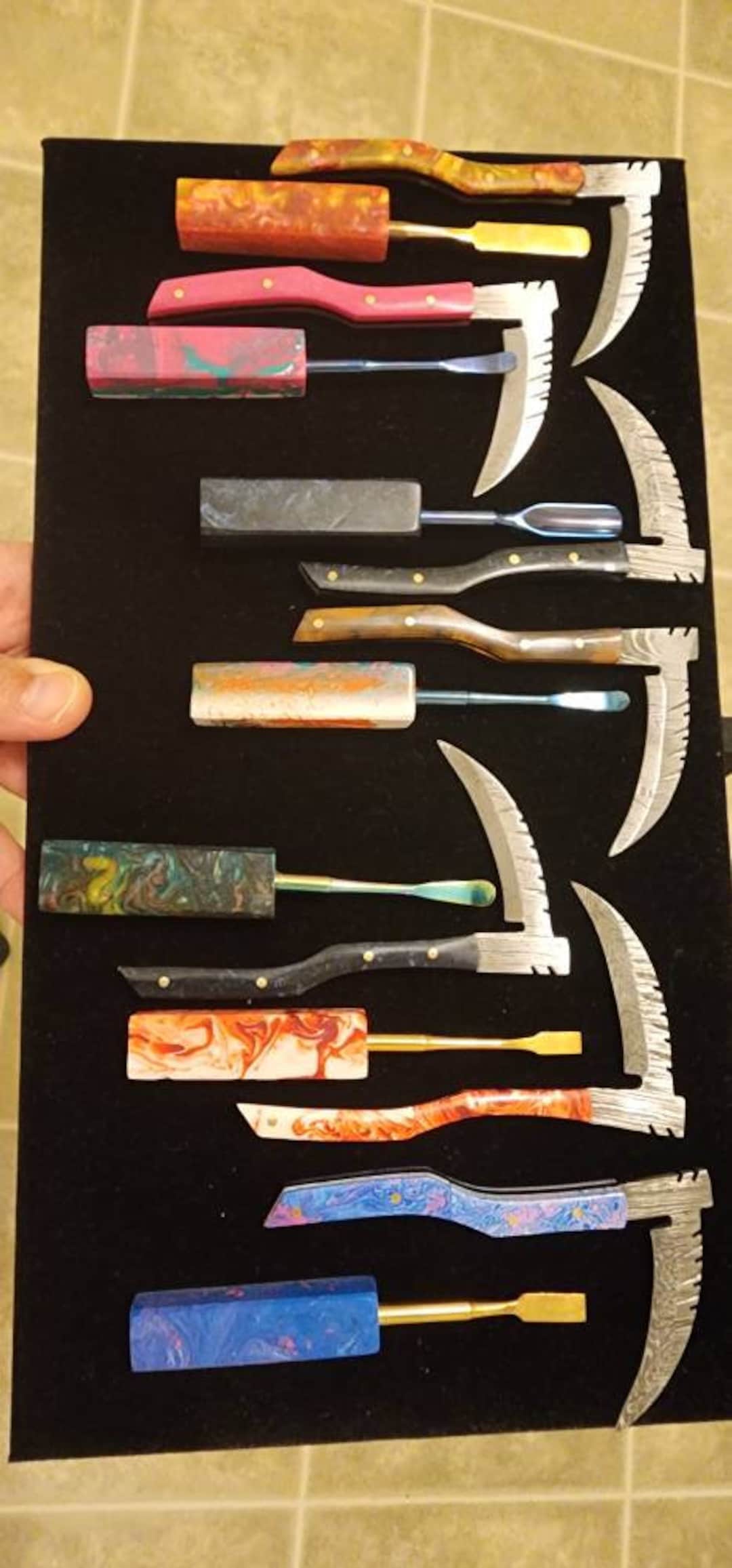 Damascus Steel Mini Scythe With Matching Scooper Candle Wax Carving ...