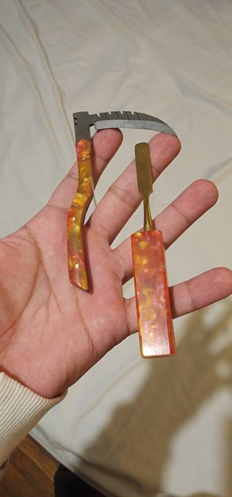 Damascus Steel Mini Scythe With Matching Scooper Candle Wax Carving ...