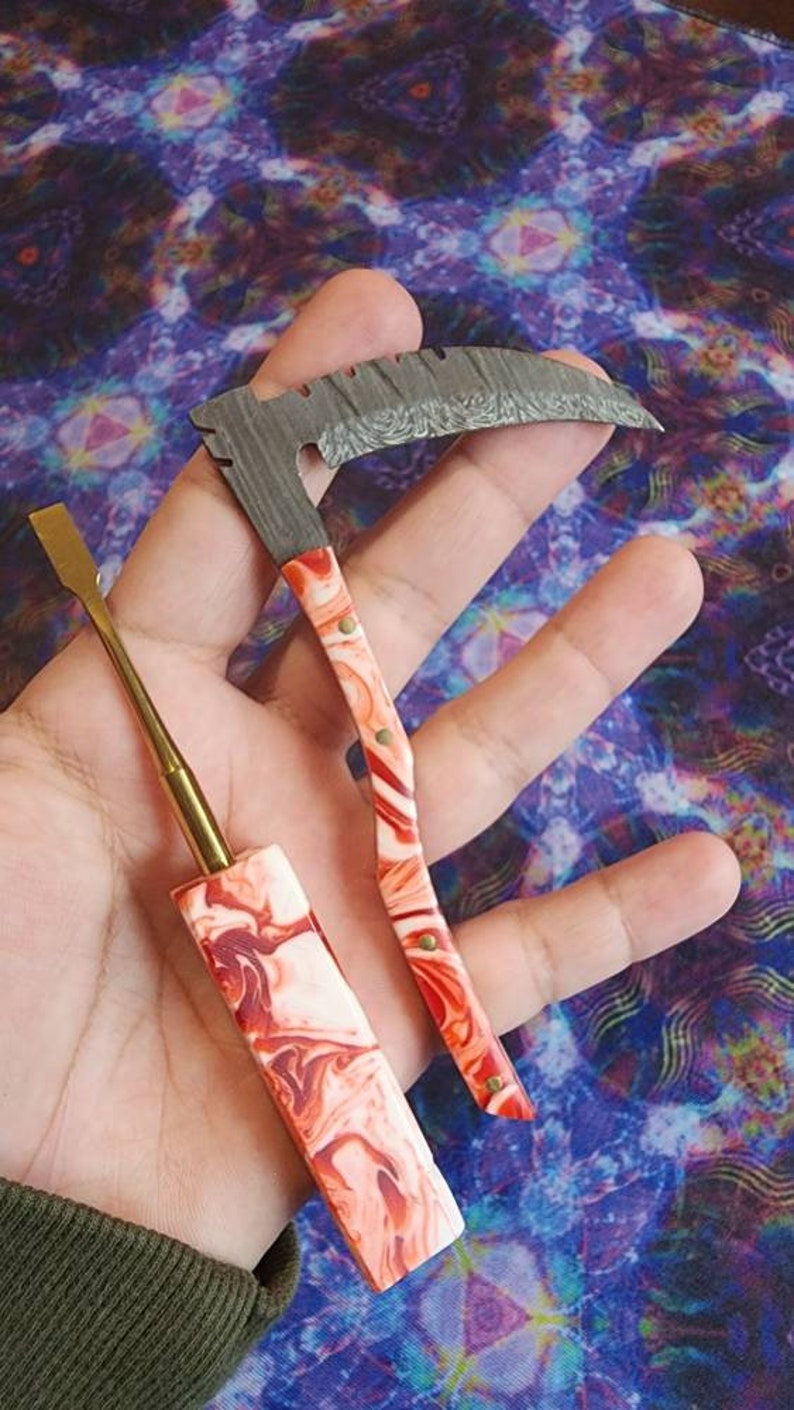 Damascus Steel Mini Scythe With Matching Scooper Candle Wax Carving ...