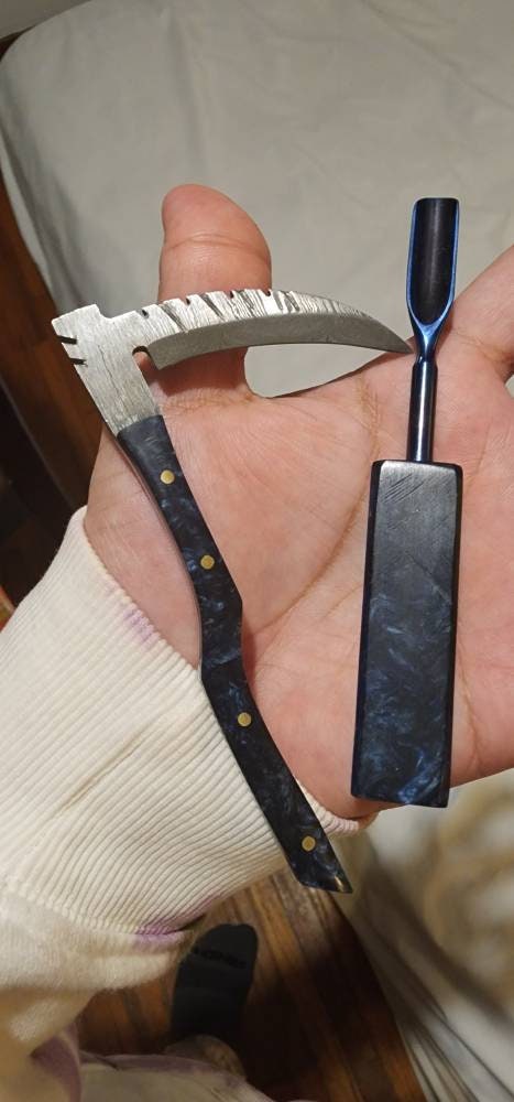 Damascus Steel Mini Scythe With Matching Scooper Candle Wax Carving ...