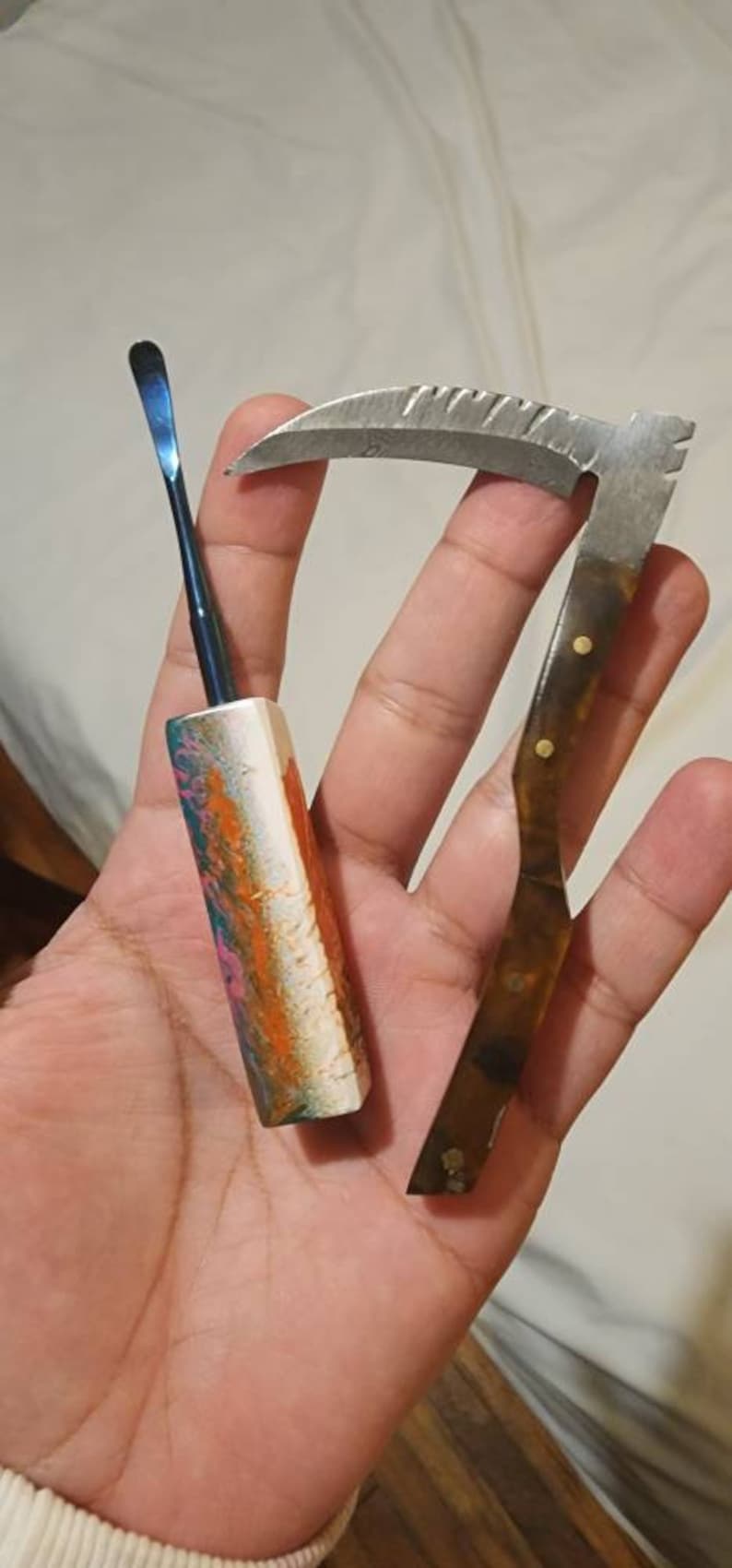 Damascus Steel Mini Scythe With Matching Scooper Candle Wax Carving ...