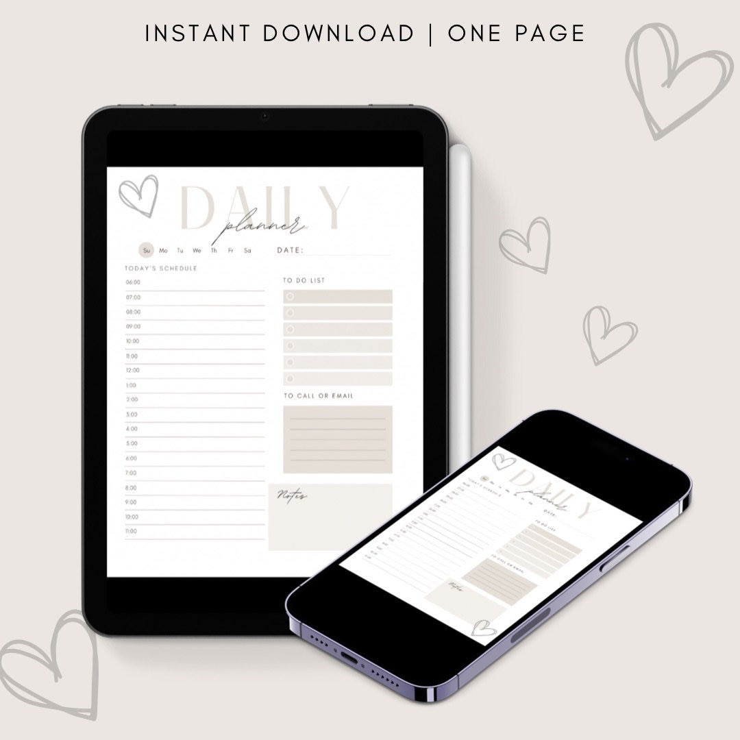 Minimalist Nude Daily Planner Printable One Page Download - Etsy