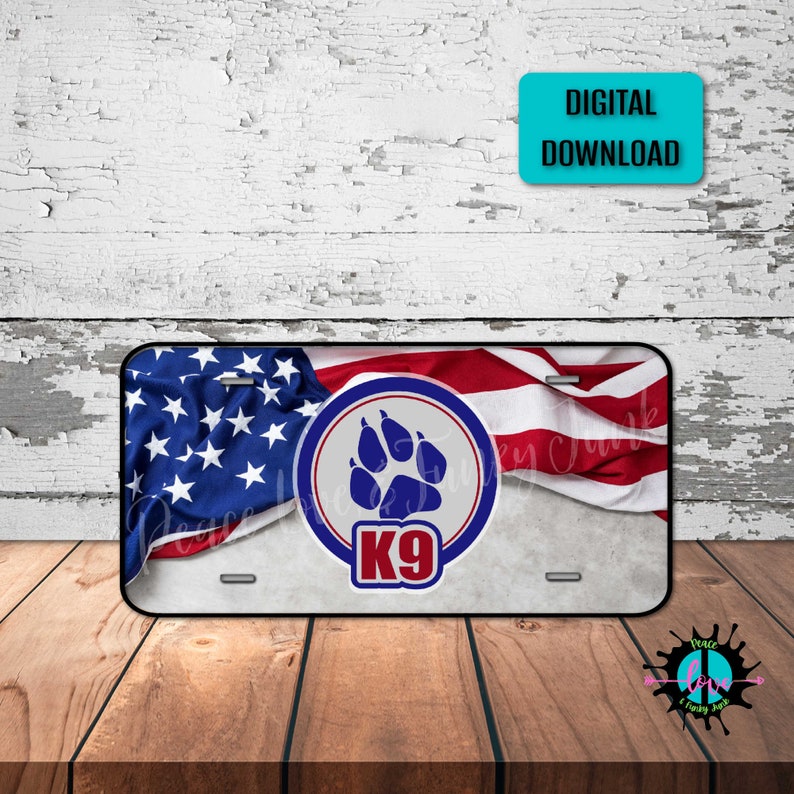 K9 Officer License Plate PNG: American Flag Sublimation Design (digital ...