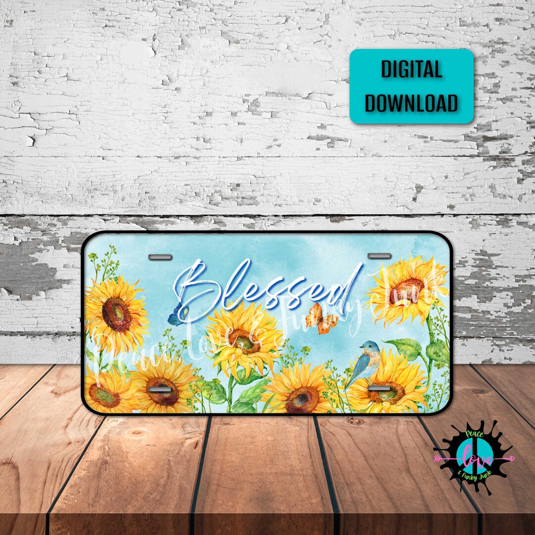 Blessed Sunflower License Plate Png for Sublimation Printing, Vibrant ...