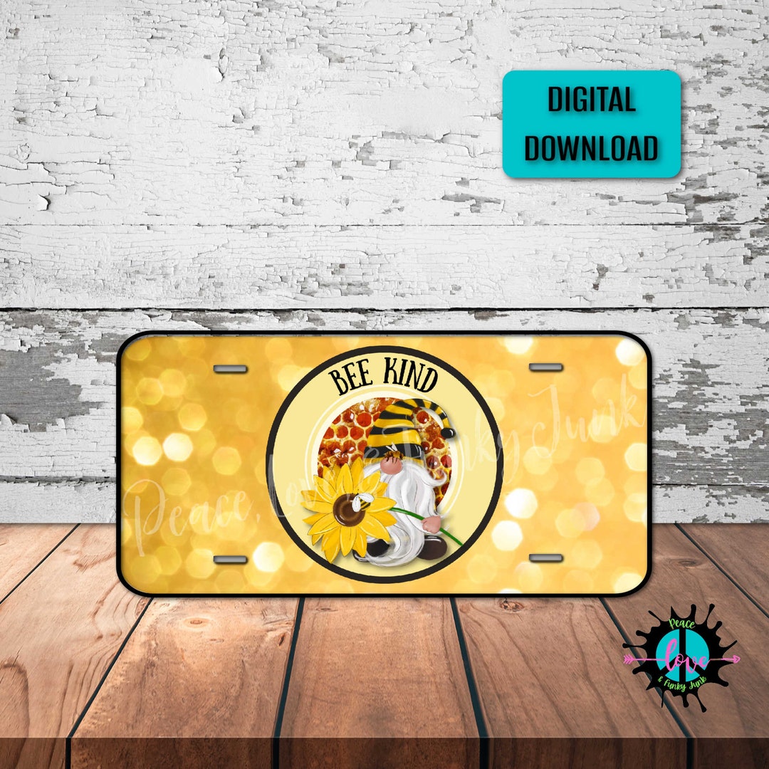 Bee Kind Gnome License Plate Png for Sublimation Printing, Vibrant ...