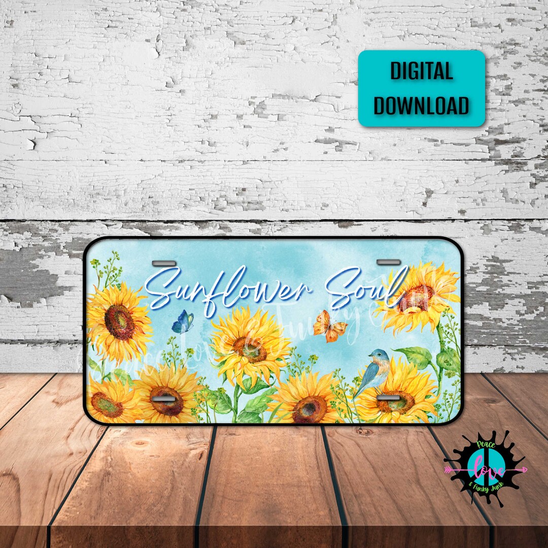 Sunflower Soul License Plate PNG: Butterfly Sublimation Design (digital ...