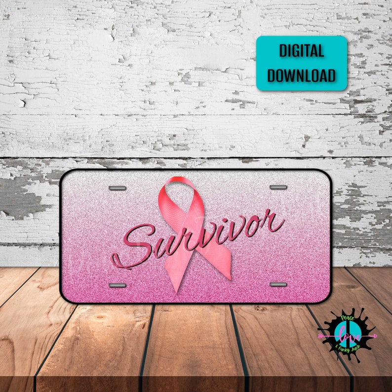 Pink Ribbon Survivor License Plate: Glitter Gradient Sublimation ...