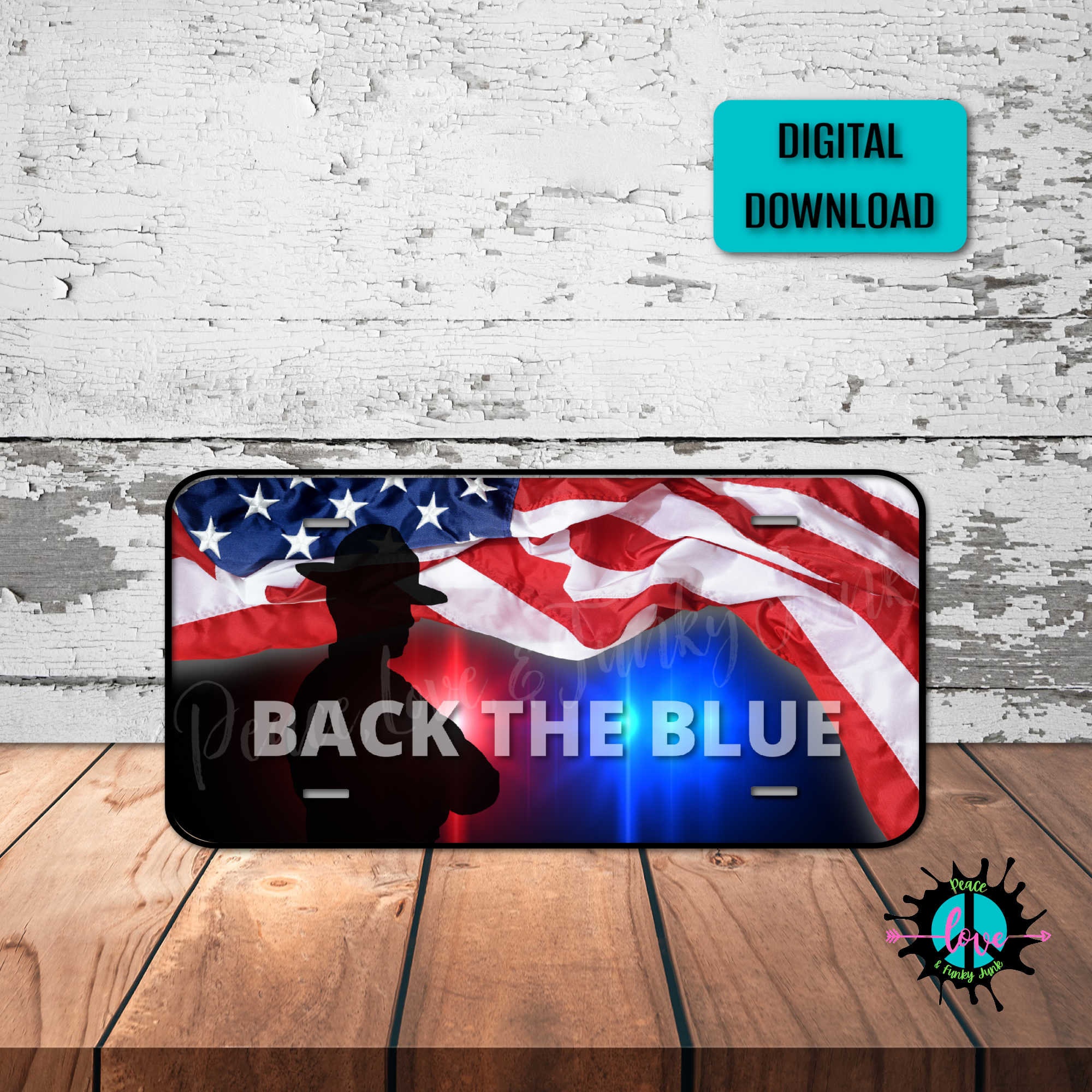 Back the Blue License Plate PNG: Police Officer Sublimation (digital ...
