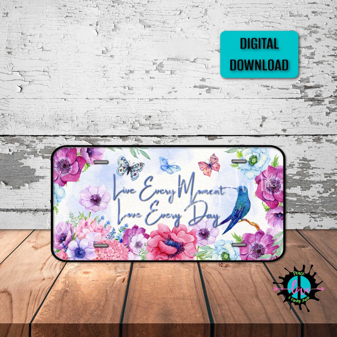 Floral Butterfly License Plate PNG: Spring Sublimation Design (digital ...